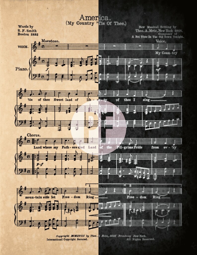 Patriotic Sheet Music - Chalkboard and Old Paper Collection - American ...
