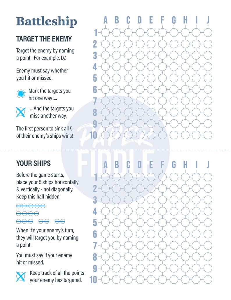 Battleship - Classic Seek-and-destroy Grid Game - Printable 2 Player ...