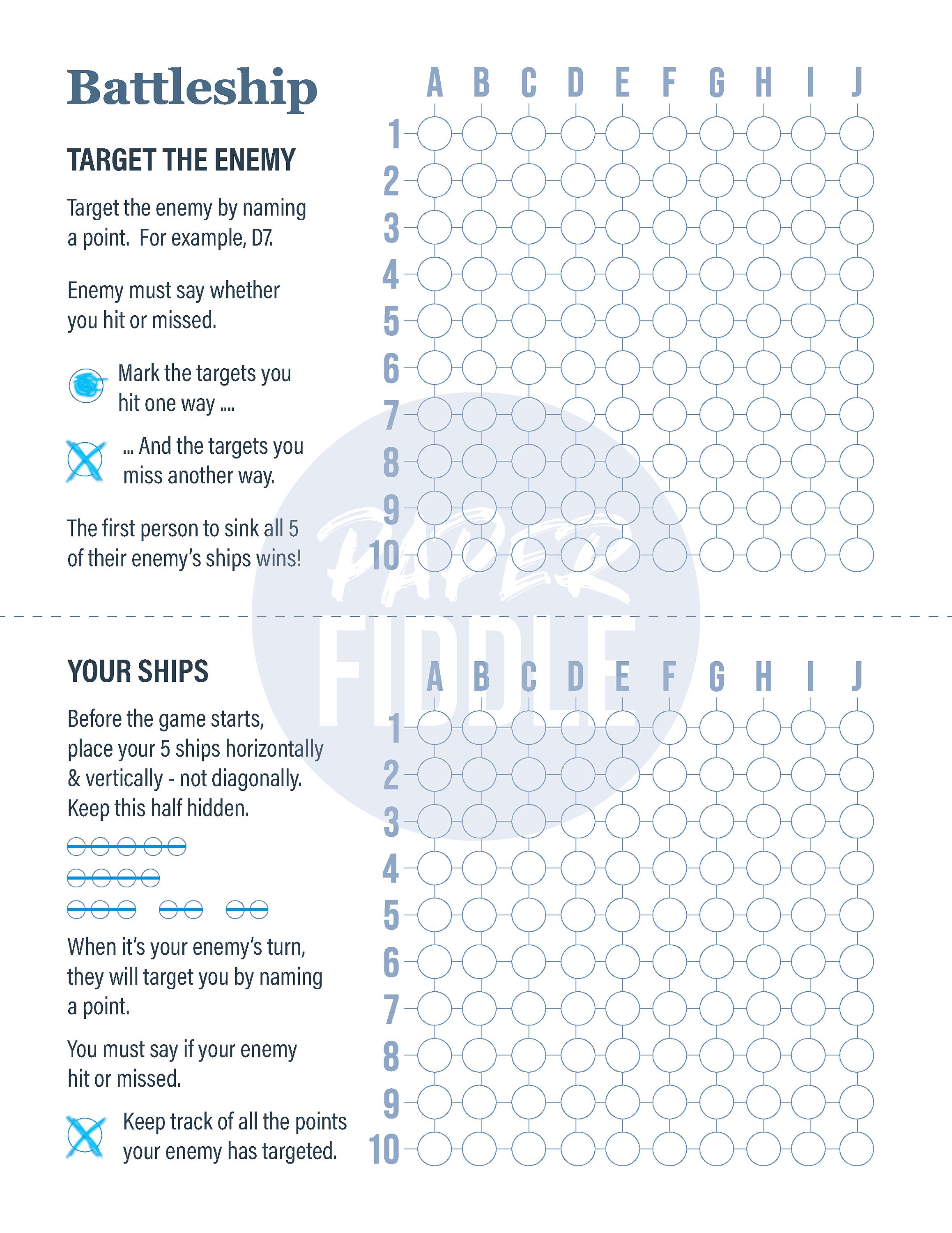Battleship - Classic Seek-and-destroy Grid Game - Printable 2 Player Game - Pencil & Paper Games ...