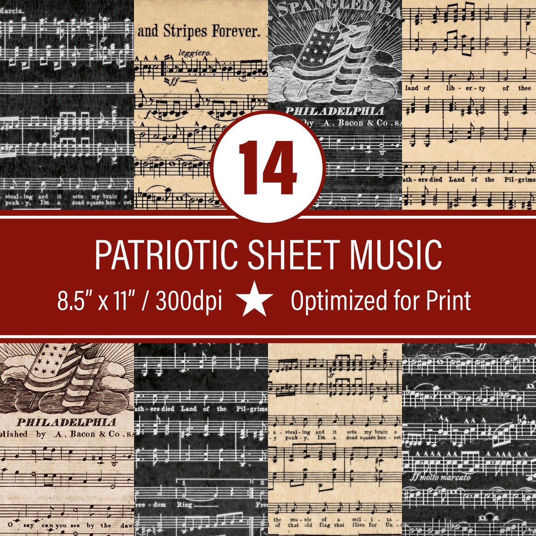 Patriotic Sheet Music - Chalkboard and Old Paper Collection - American ...