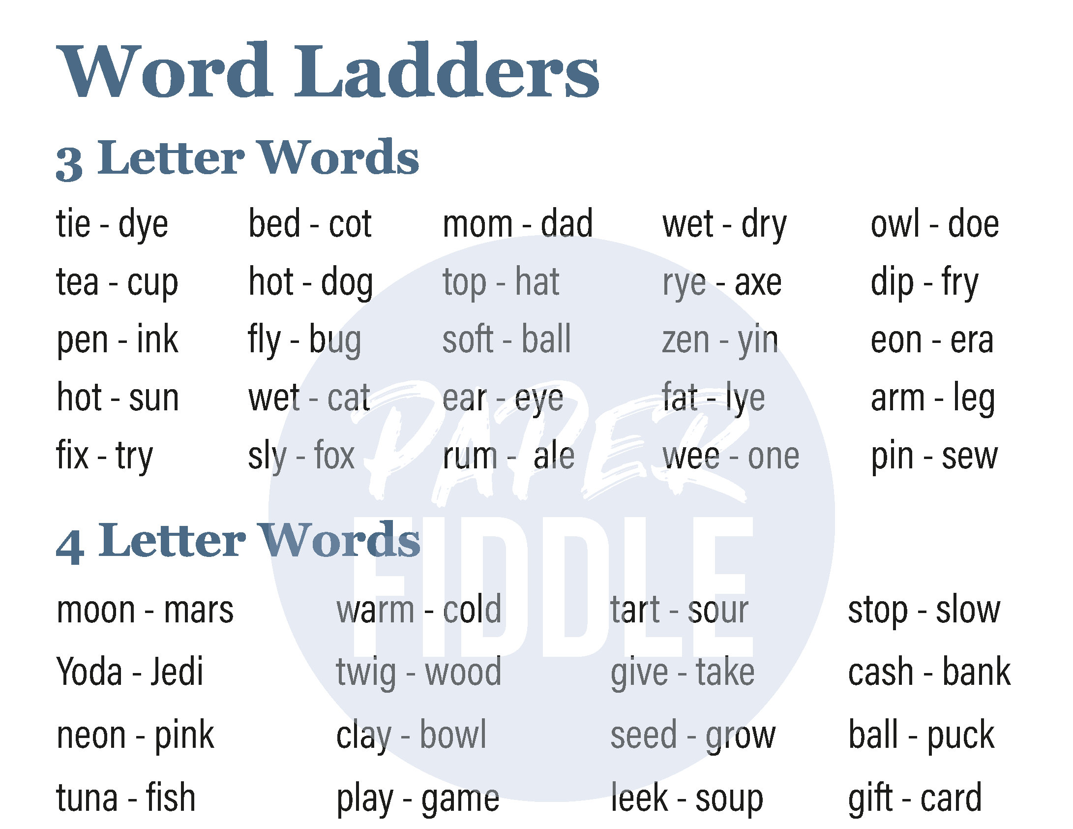 Word Ladders - Challenging Word Connect Game - Printable Word Game ...