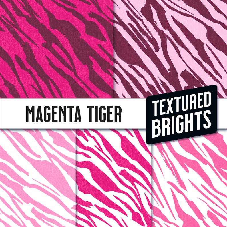 Magenta Pink Tiger Print - 5 Seamless Repeat Patterns - Textured ...