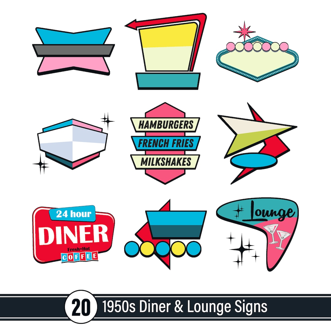 1950s Diner, Motel, and Lounge Signs SVG Bundle - 20 Fully Editable ...