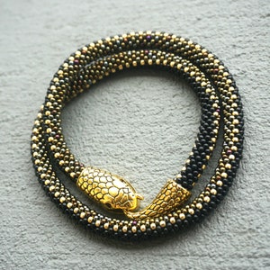 Snake Necklace Beaded Brown Gold Python / - Etsy