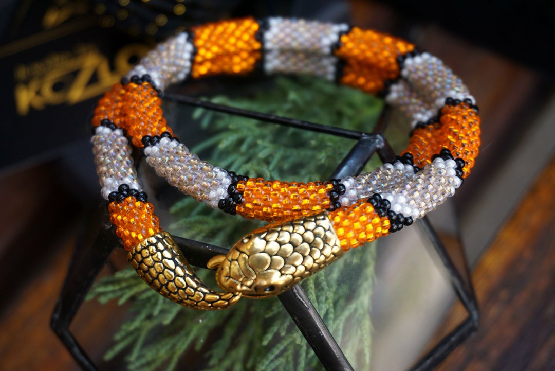 Braided Snake Bracelet: Czech Beads Reptile Jewelry - Etsy