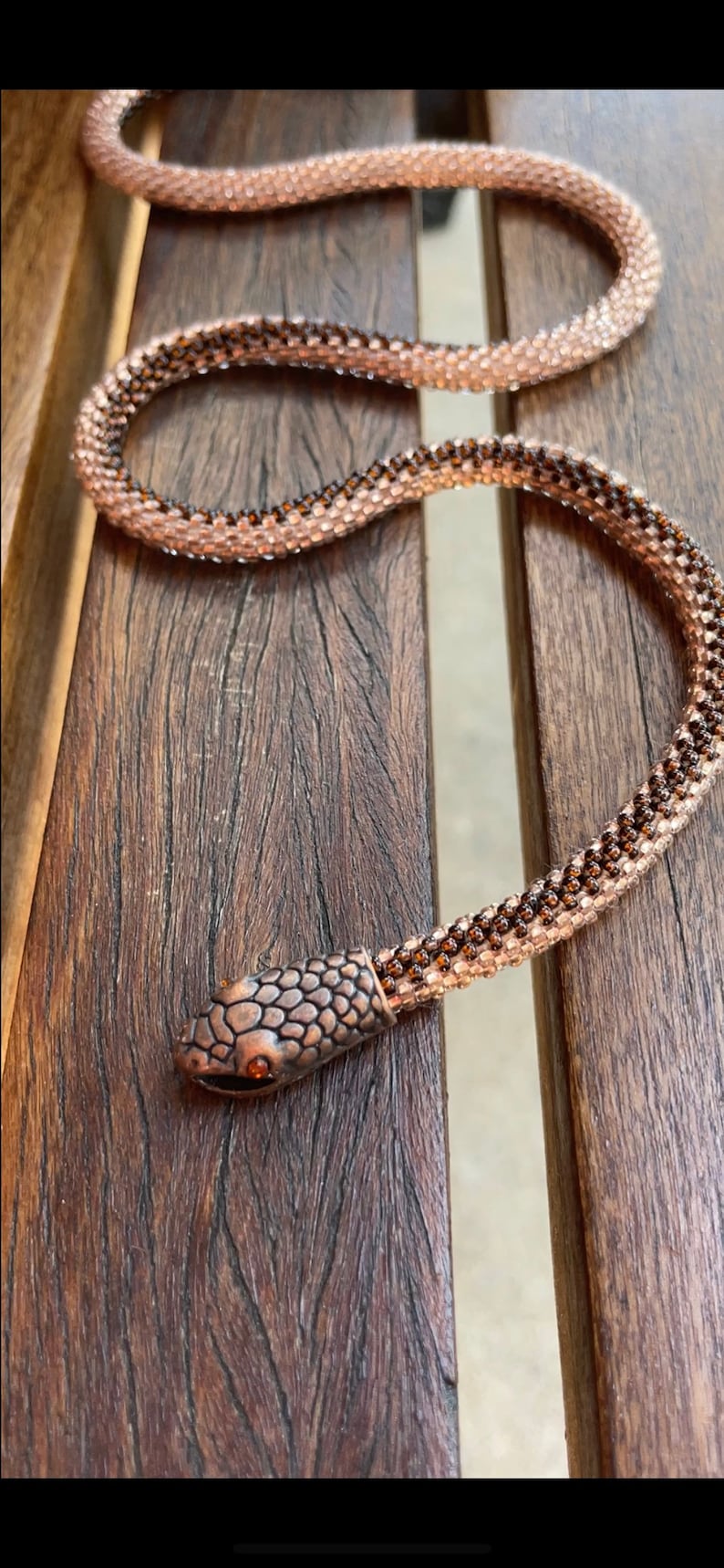 Snake Necklace Beaded Brown Gold Python / - Etsy