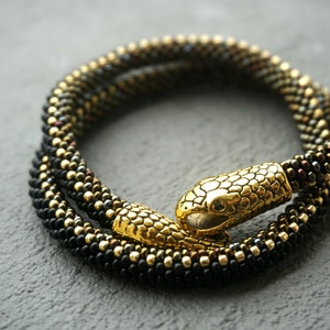 Snake Necklace Beaded Brown Gold Python / - Etsy