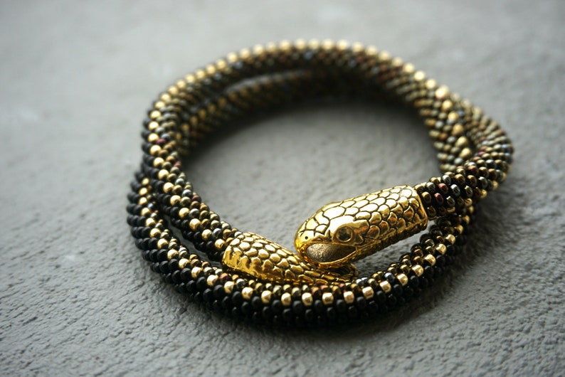 Snake Necklace Beaded Brown Gold Python / | Etsy