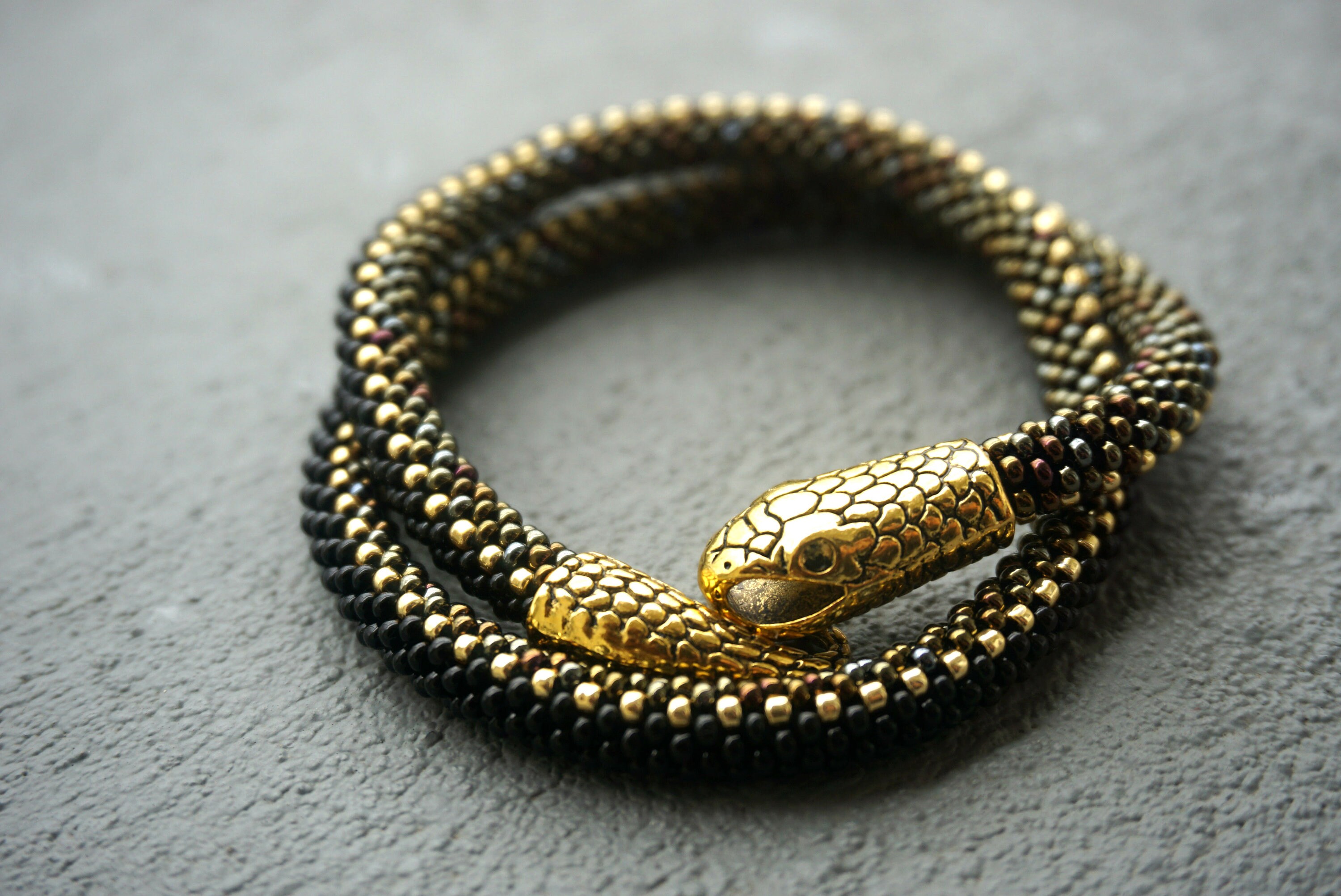 Snake Necklace Beaded Brown Gold Python / | Etsy