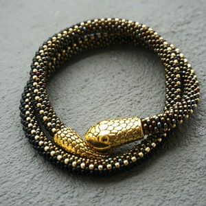 Snake Necklace Beaded Brown Gold Python / - Etsy