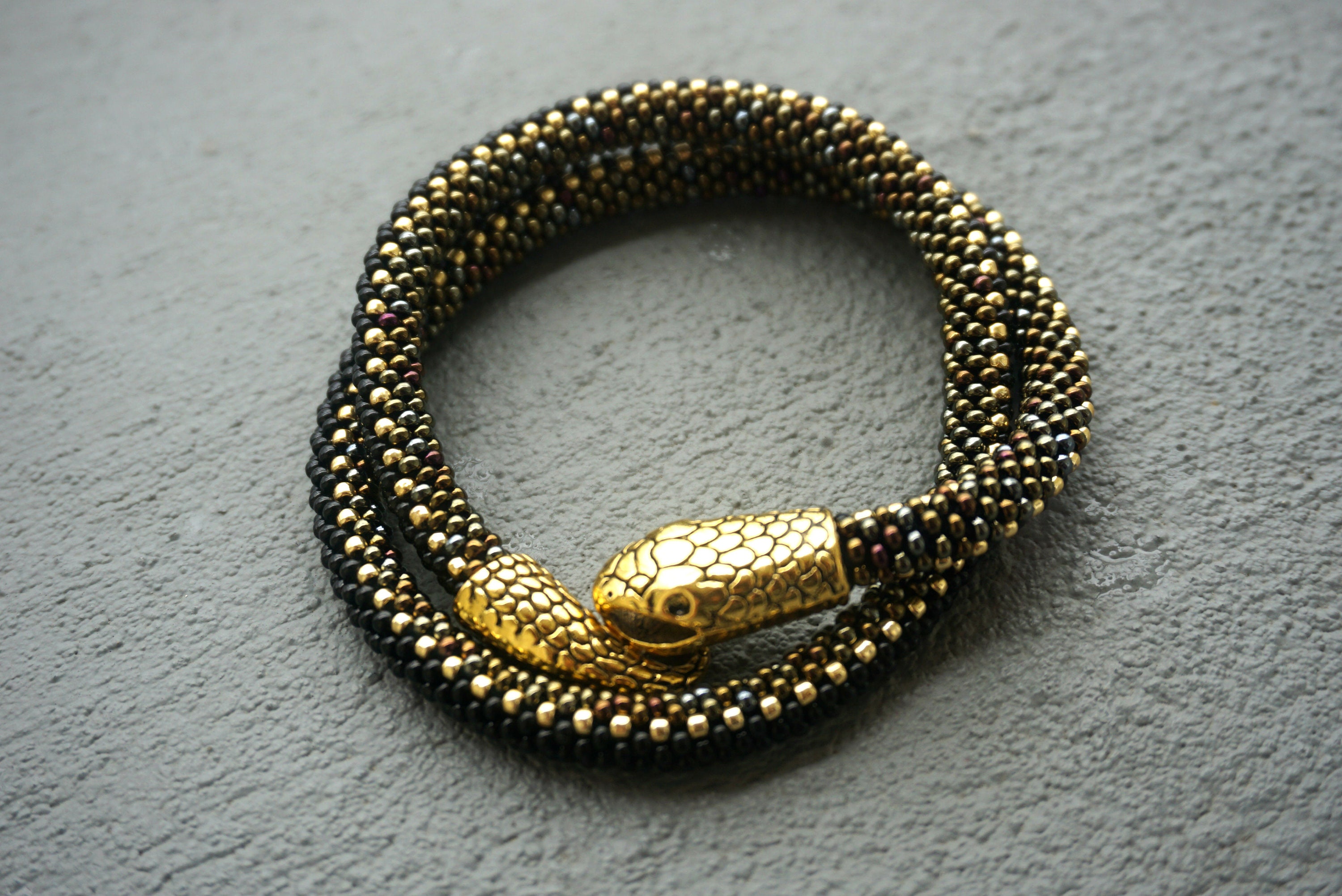 Snake Necklace Beaded Brown Gold Python / | Etsy