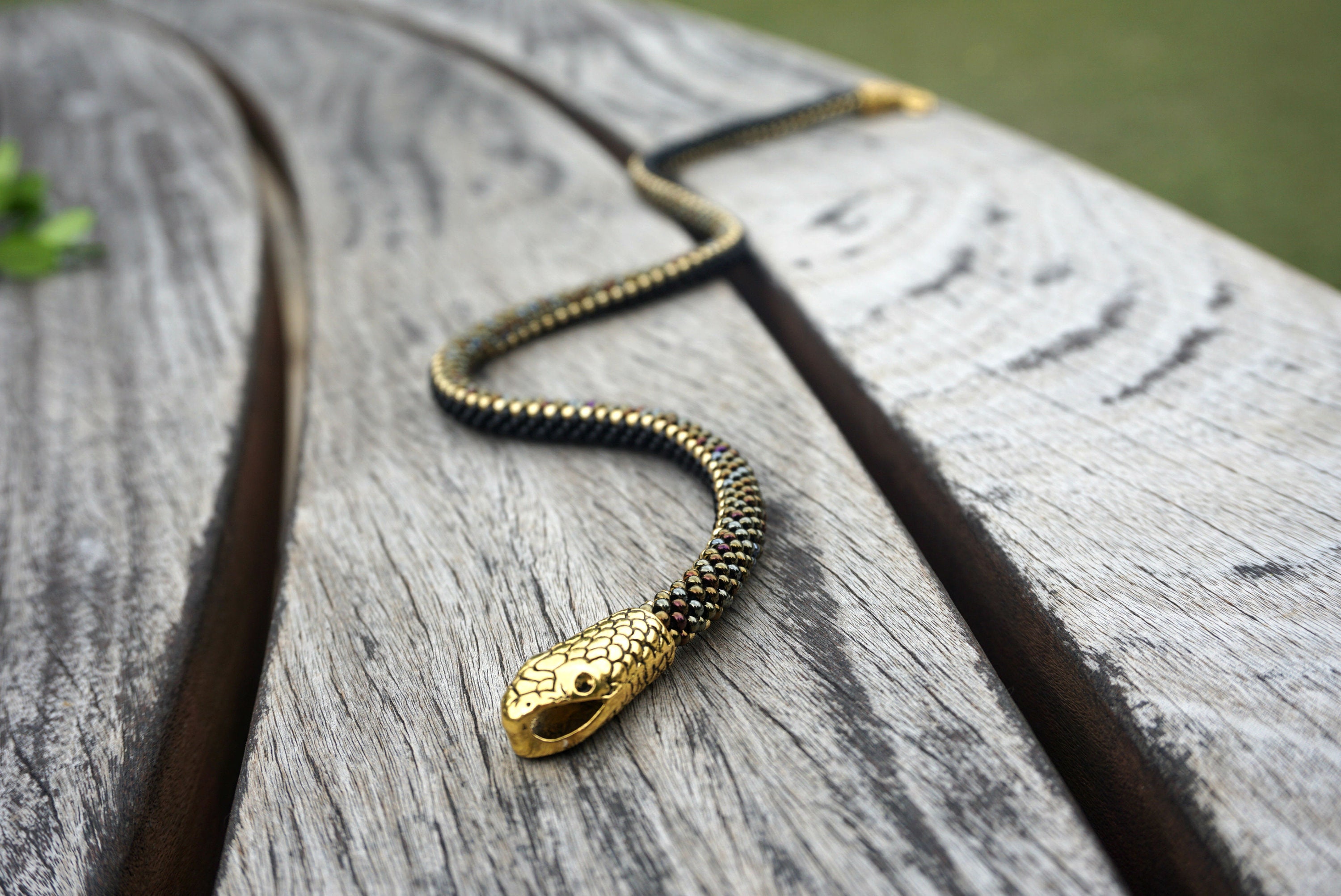 Snake Necklace Beaded Brown Gold Python / | Etsy