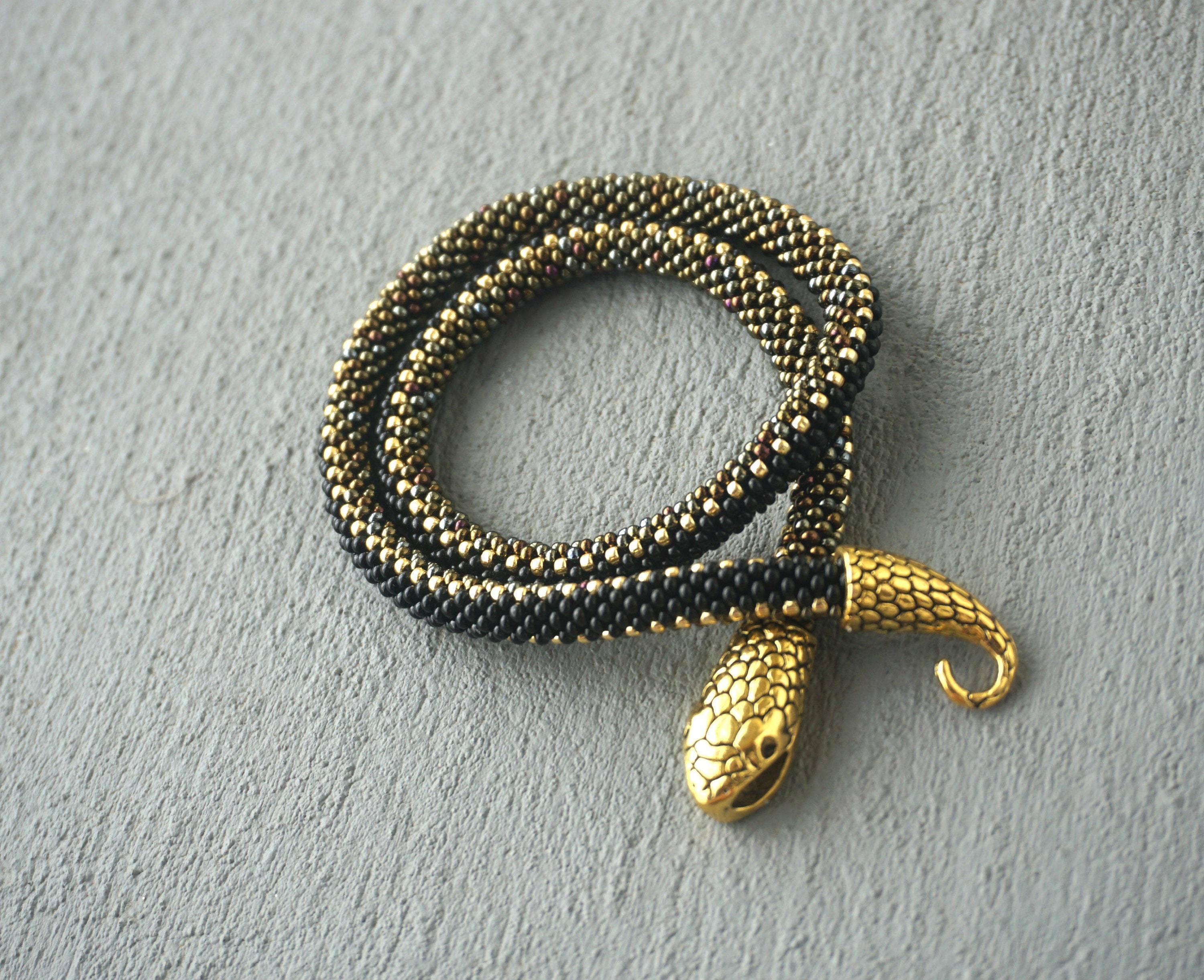 Snake Necklace Beaded Brown Gold Python / - Etsy