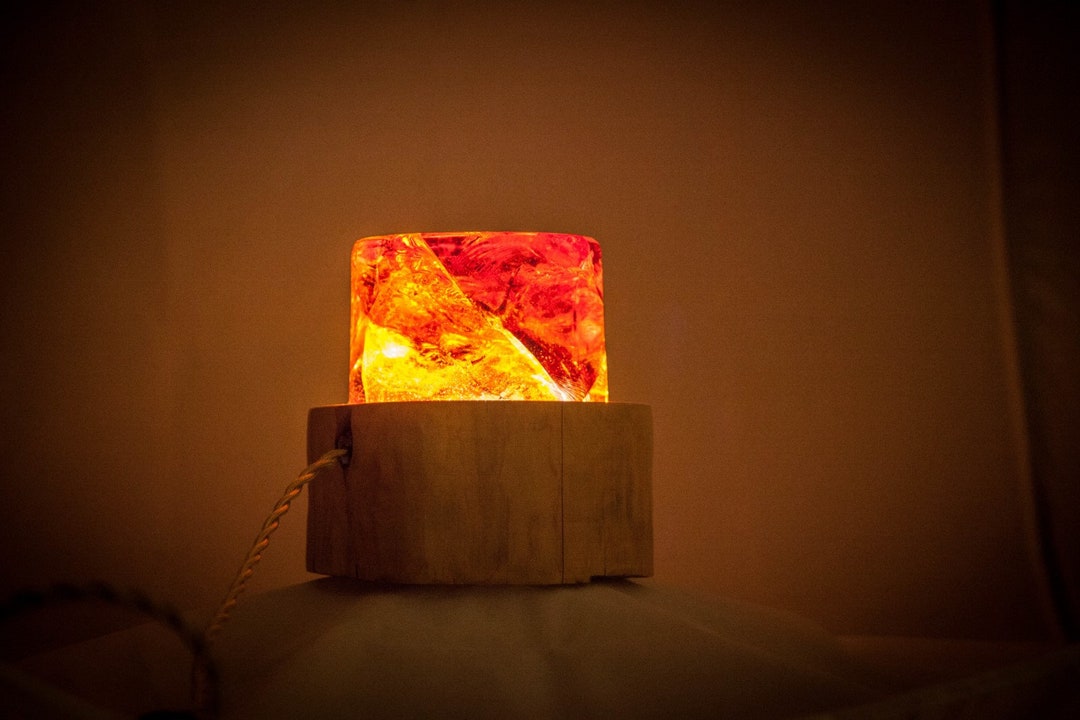 LED Mood Lamp in Fractal Resin and Warm Wood Model LAVE - Etsy