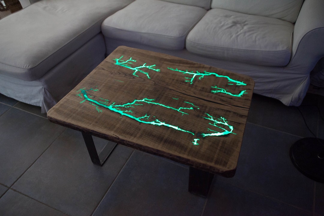 Coffee Table in Oak Phosphorescent Epoxy Resin Lightning Type Tree - Etsy