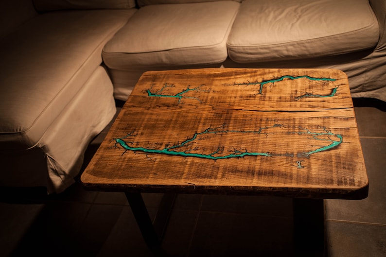 Coffee Table in Oak Phosphorescent Epoxy Resin Lightning Type - Etsy ...