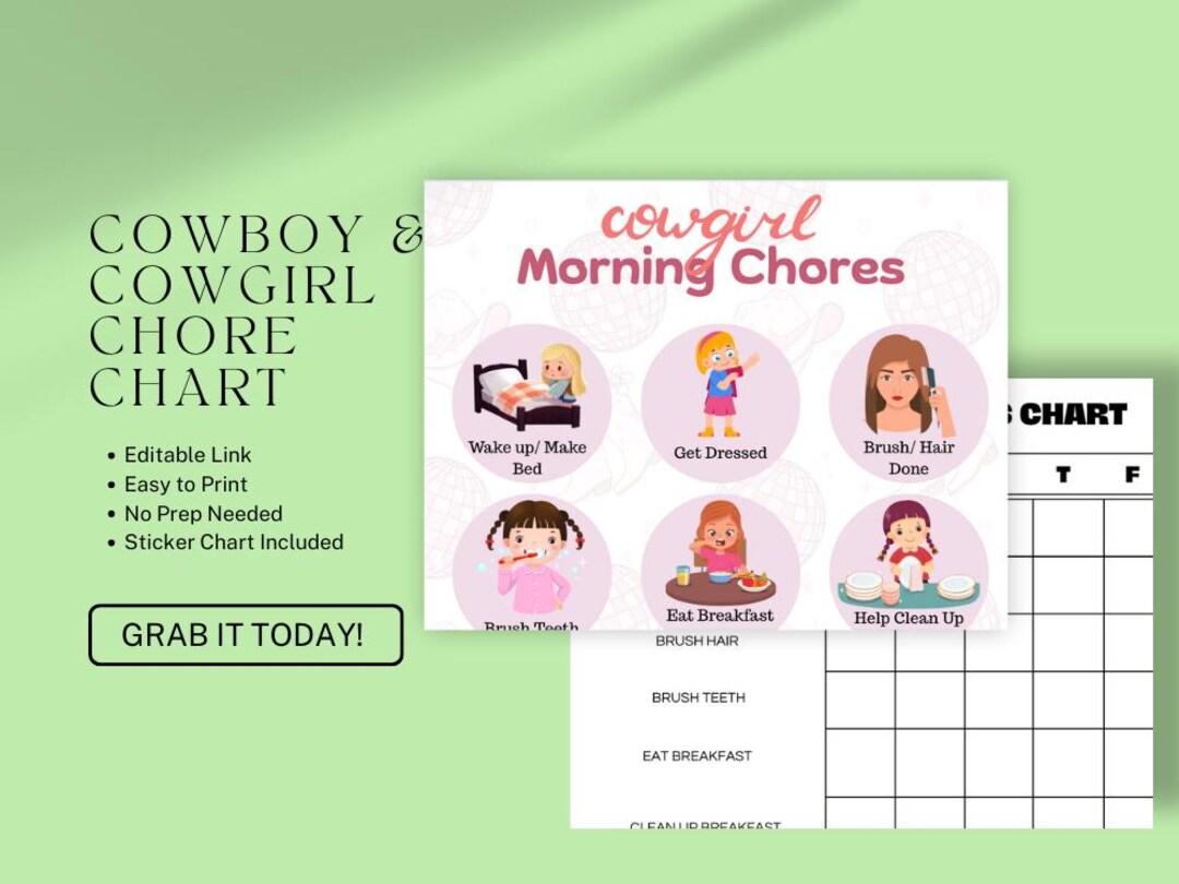 Cowgirl & Cowboy Chore Chart: Western Responsibility Tracker (printable ...