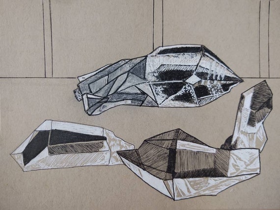 Pen and Ink Drawing of Crystals | Etsy