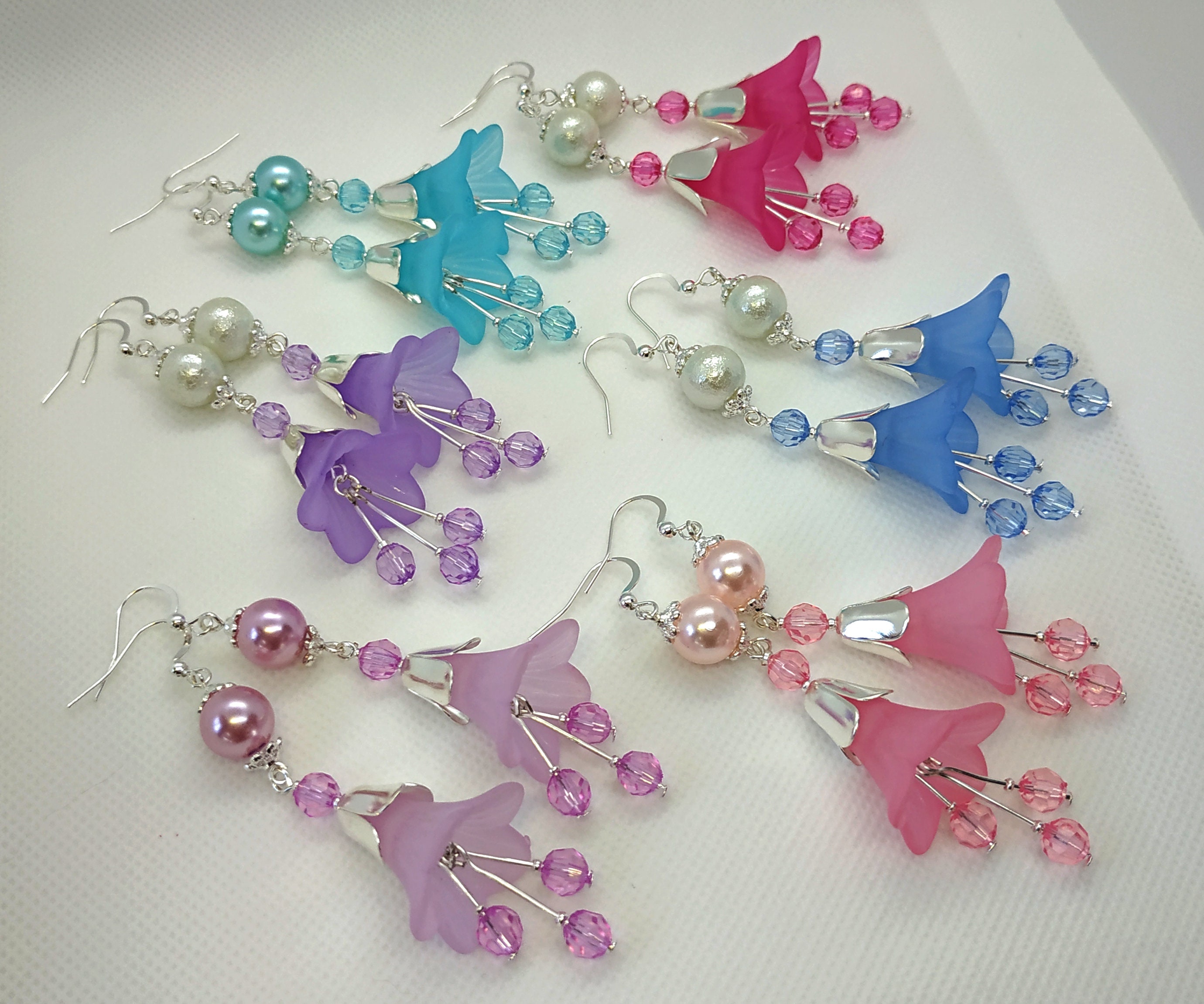 Bellflower Lilac Earrings Long Dangle Crystal Drop Floral Etsy