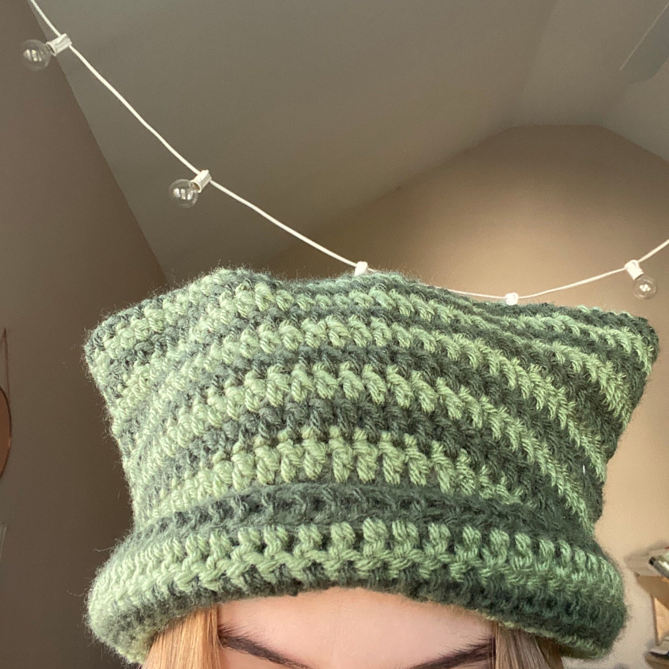 Handmade Striped Crochet Cat Ear Beanie Green - Etsy