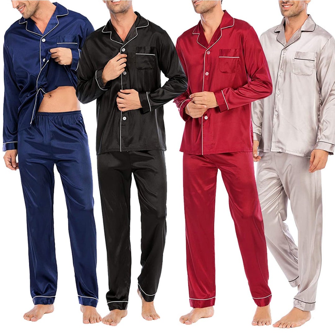 P2-personalized Silk Satin Men Pajamas, Long Sleeves Pajamas Pants ...