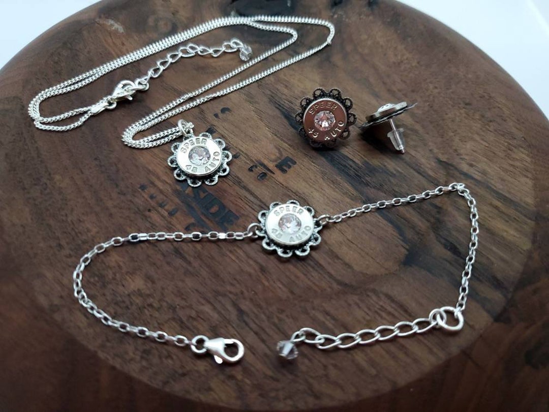 Black Flowerback Bullet Studs Jewelry Set With Necklace and Bracelet ...