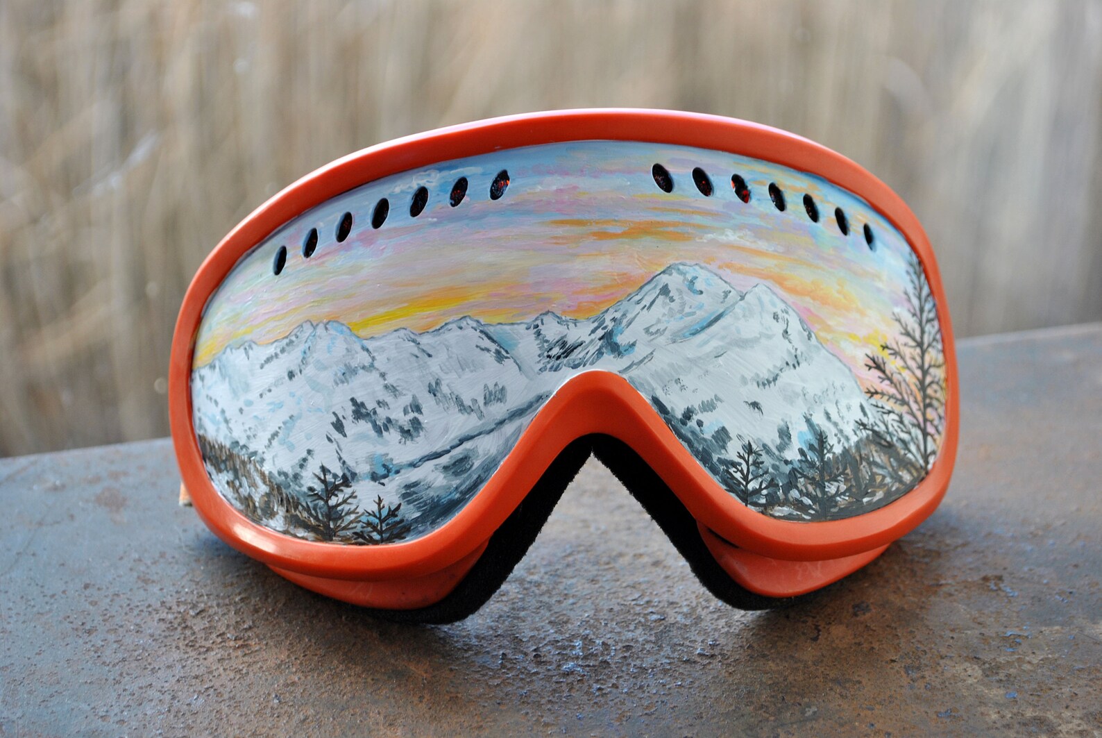 Hand Painted Skiing/ Snowboarding Goggles, Original Painting, Mountain ...