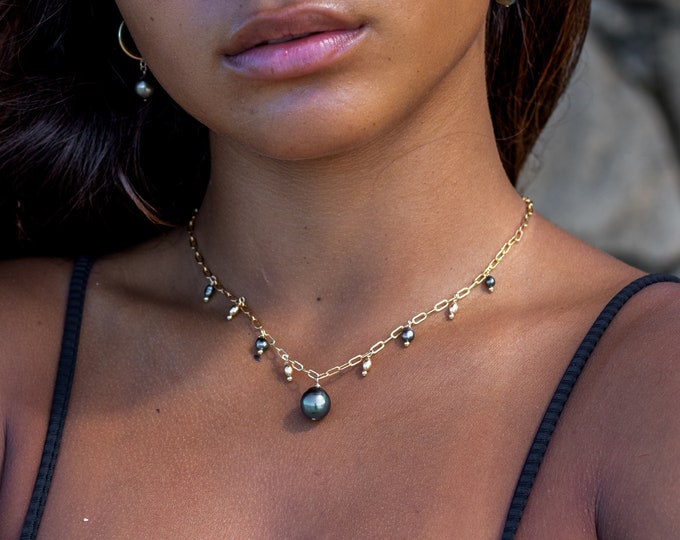 Peacock Paperclip Tahitian Pearl Necklace | Hawaiian Pearl Jewelry ...