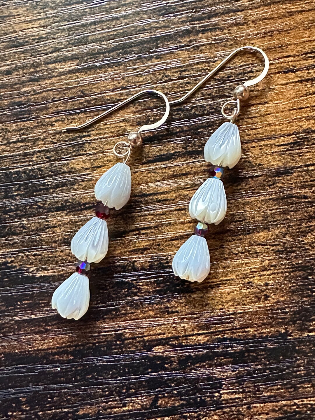 Mother of Pearl Pikake Swarovski Garnet Gold Filled Earrings Made on ...