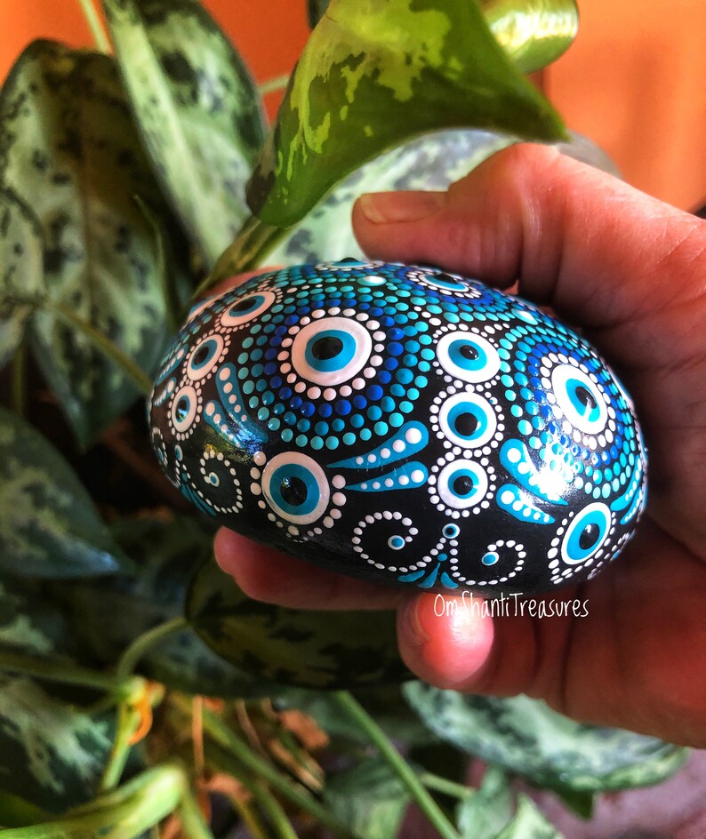 Hand Painted Mandala Stone, Evil Eye, Unique Gift, Dot Art, Judaica - Etsy