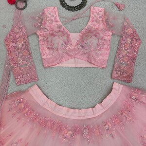 Light Pink Net Lengha Choli Indian Wedding Wear Lehenga Bridesmaid ...