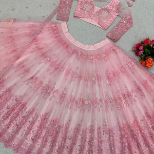 Light Pink Net Lengha Choli Indian Wedding Wear Lehenga Bridesmaid ...