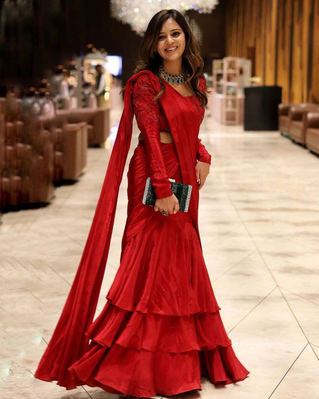 Red Beautiful Ready to Wear Lengha Saree With Blouse Cocktail Party ...