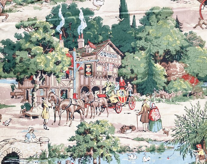 Vintage Country Scene Fabric - Etsy