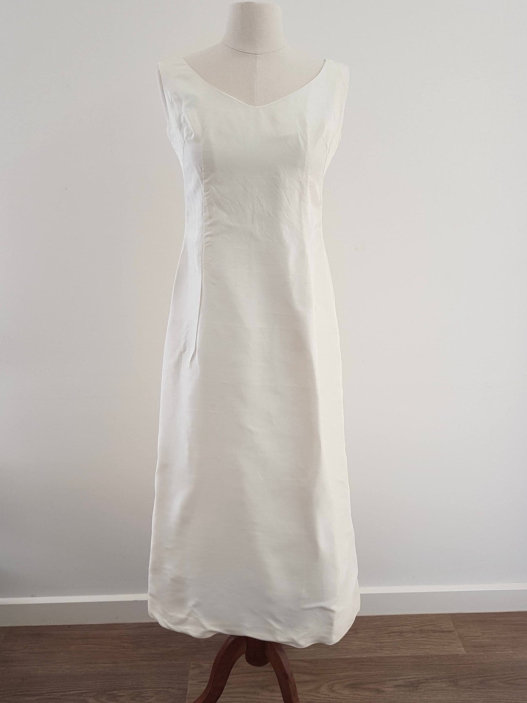 Vintage Mid Century off White Long Satin Evening Dress, Melva ...