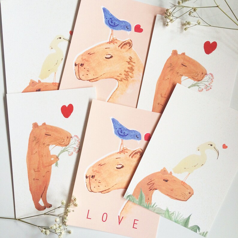 Set of 6 Cute Capybara Cards for Birthday / Love or Birth of - Etsy UK