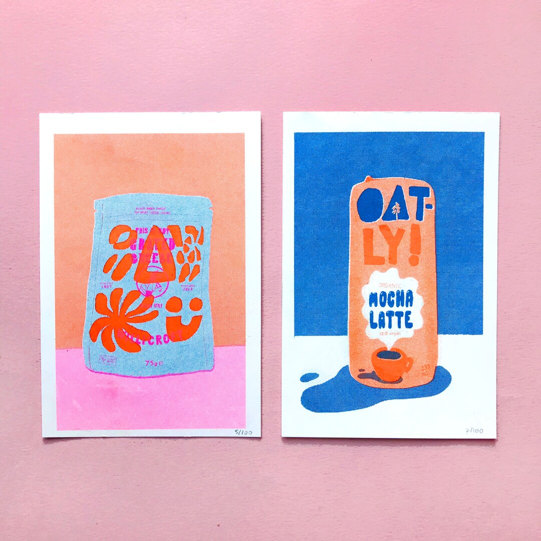 Mini Limited Edition Riso Print Set. 12 X 8 Cm (4.7 X 3.15 Inches ...