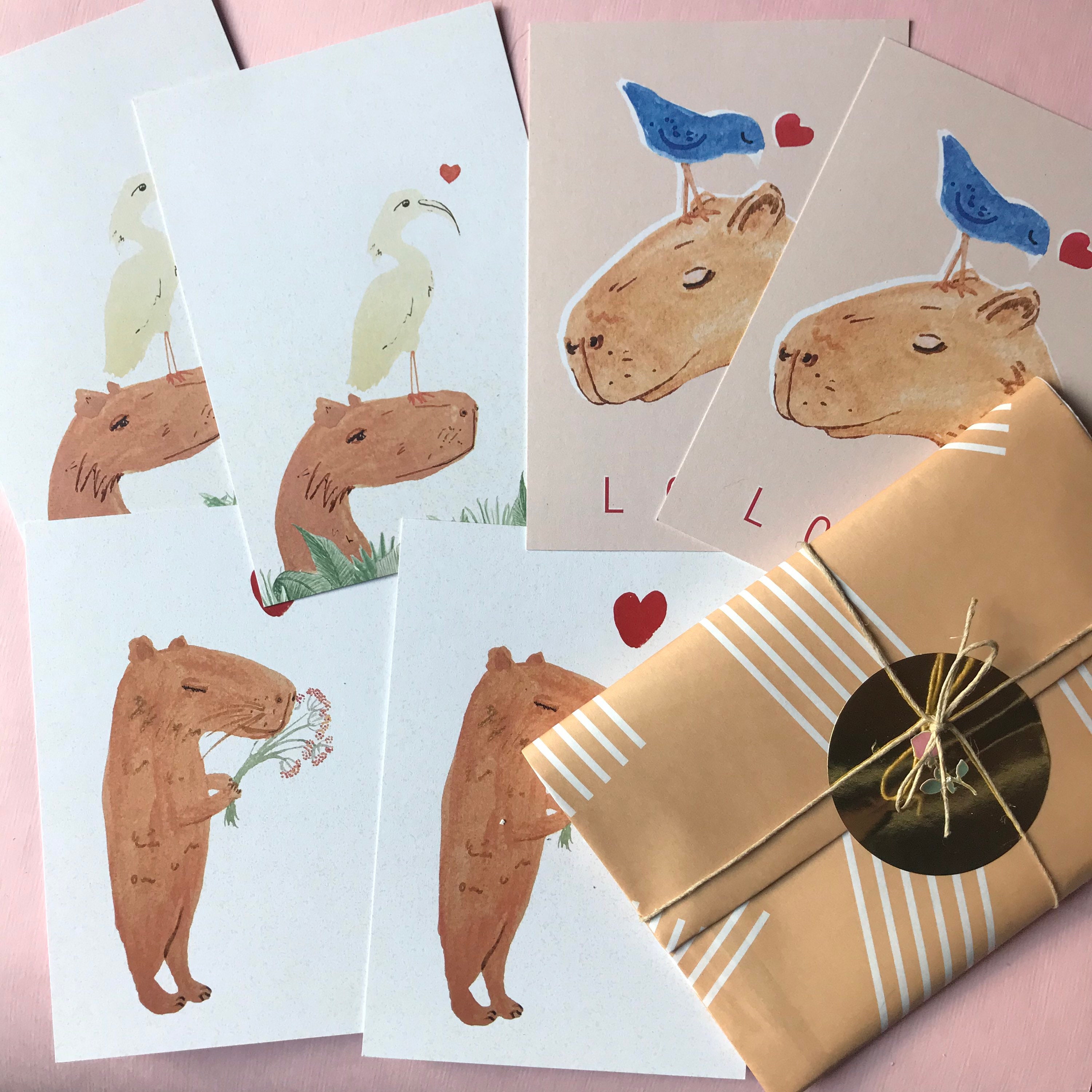 Set of 6 Cute Capybara Cards for Birthday / Love or Birth of - Etsy UK