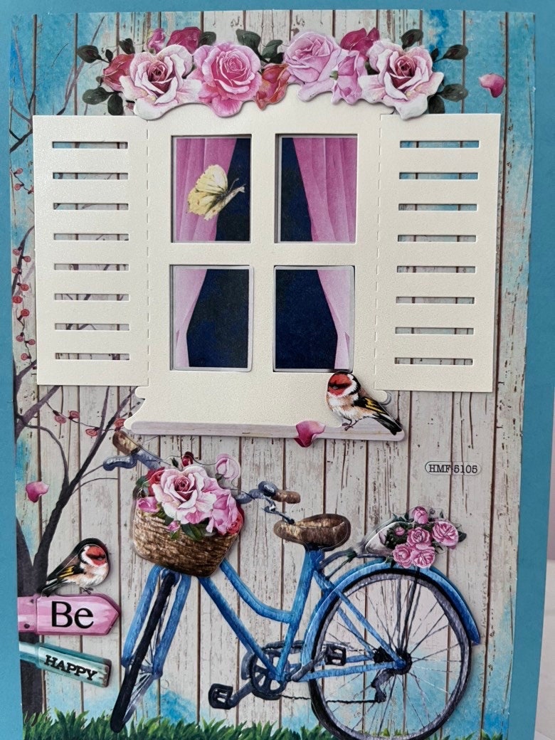 3D Floral Bicycle Greeting Card, Window Card, Card for Friend, 3 ...