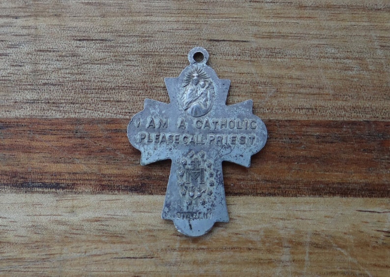 Vintage Sterling Cross Pendant I Am a Catholic Please Call Priest - Etsy