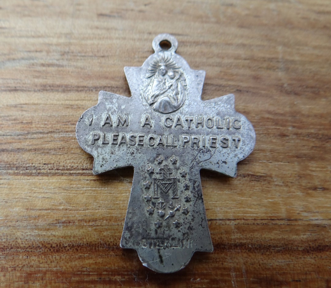Vintage Sterling Cross Pendant - I Am a Catholic Please Call Priest - Etsy