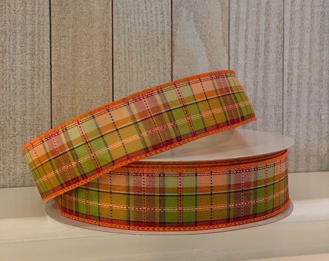 Plaid Fall Wire Ribbon, Fall Square Wire Ribbon, Lime Rust Orange ...