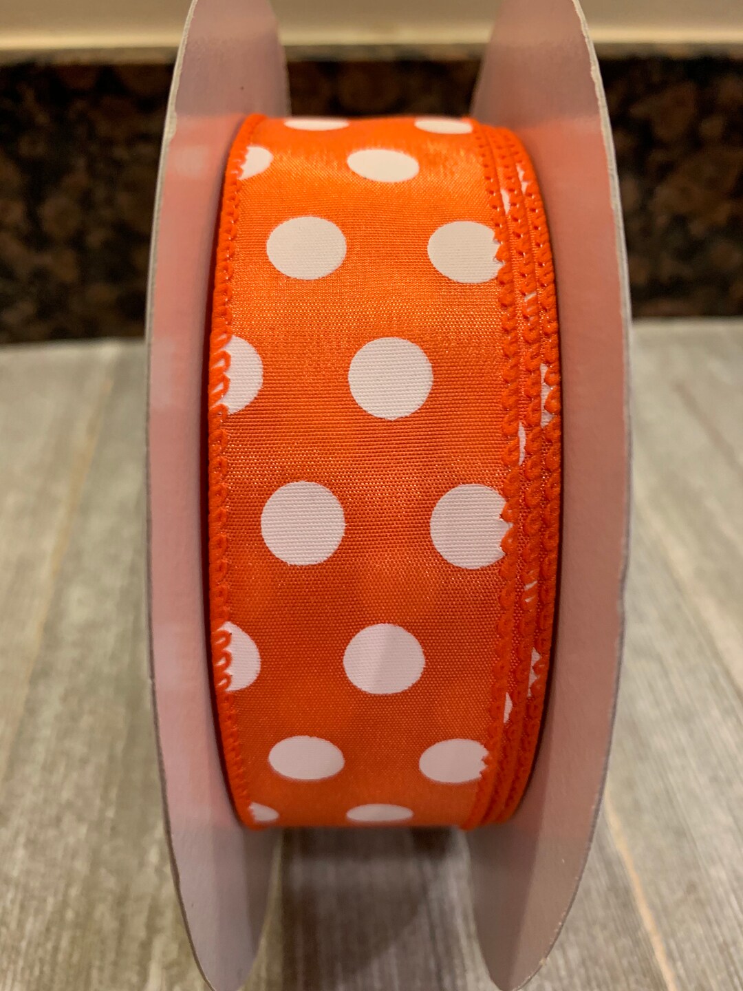 Orange Polka Dot Wire Ribbon Orange Wired Ribbon Summer - Etsy