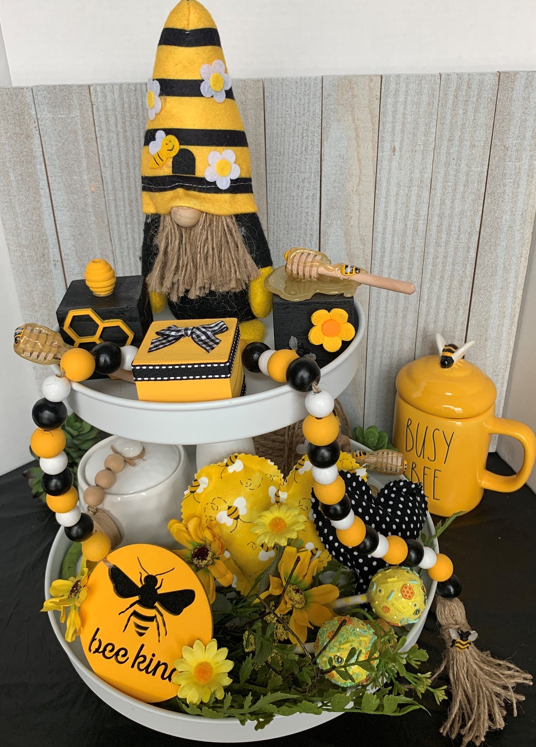 Bumble Bee Tiered Tray Decor: Honeybee Blocks, Fabric Hearts & Bee ...