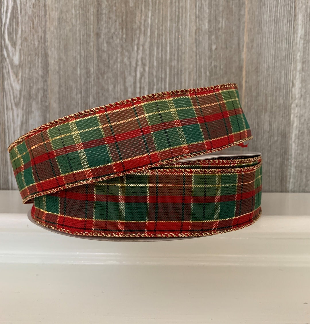 Red and Green Plaid Christmas Ribbon: Gold Trimmed Holiday Decor - Etsy