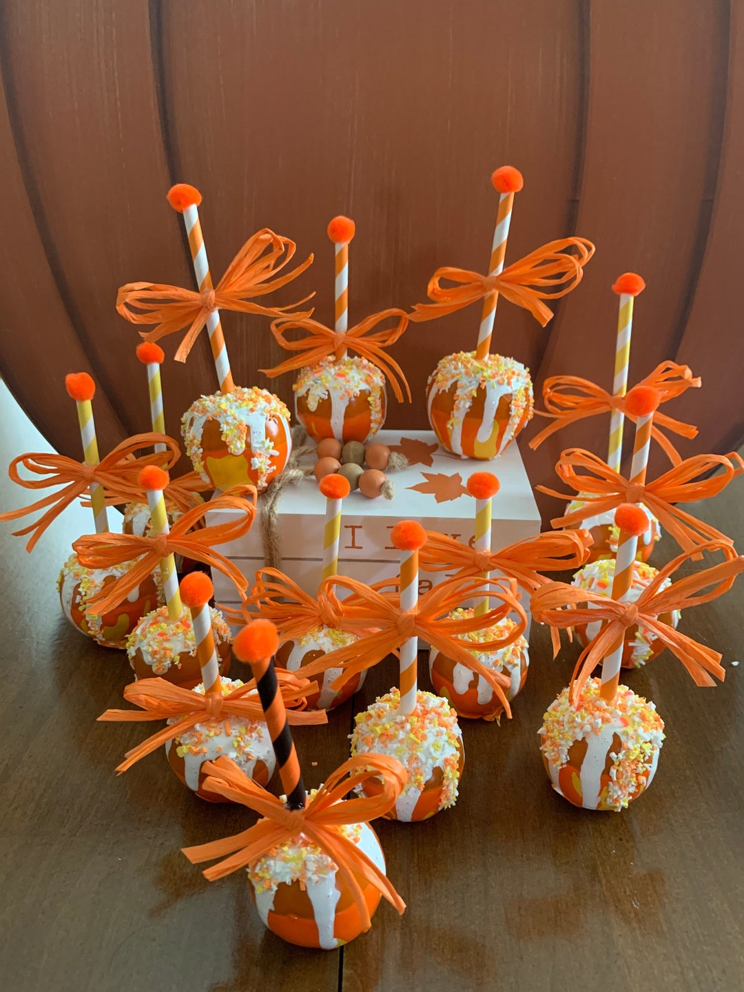 Fake Halloween Candy Corn Apples, Faux Candy Apple, Realistic Candy ...