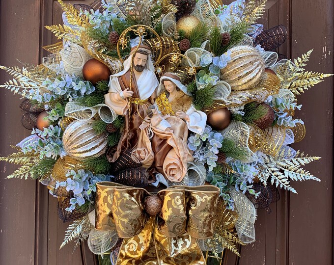 Baby Jesus Wreath,holy Family Wreath,nativity Gold Wreath,religious ...