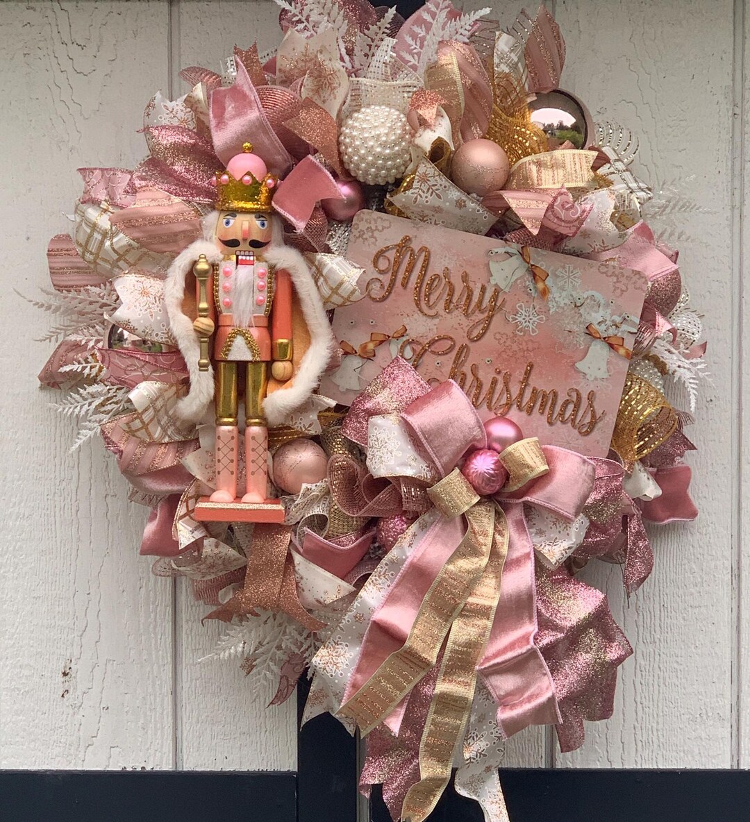 Rose Gold Nutcracker Wreath, Pink and Gold Nutcracker Wreath, Elegant ...