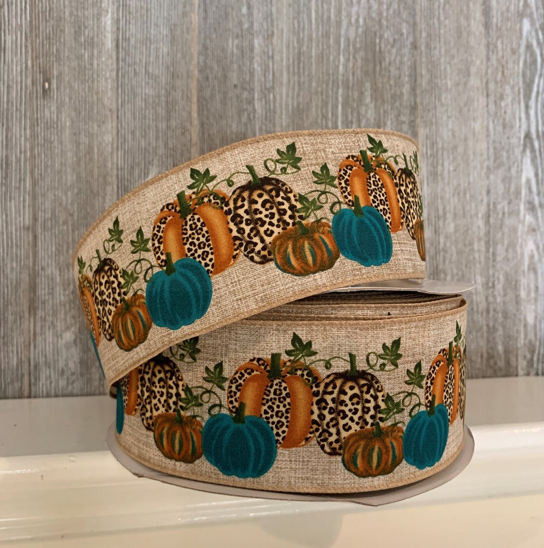 Cheetah Pumpkin Wired Ribbon: Fall Decor, Turquoise Accents, 10 Yards ...