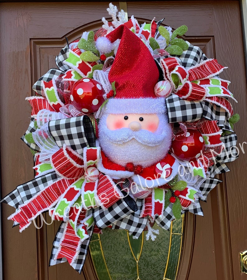 Buffalo Plaid Elf Wreath Elf Wreath Red And Lime Green Santa Etsy